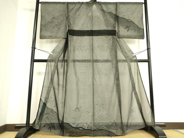 平和屋着物▽訪問着　無双　紗袷　紗×紗　枝花文　黒地　金彩　正絹　逸品　DAAT9476az