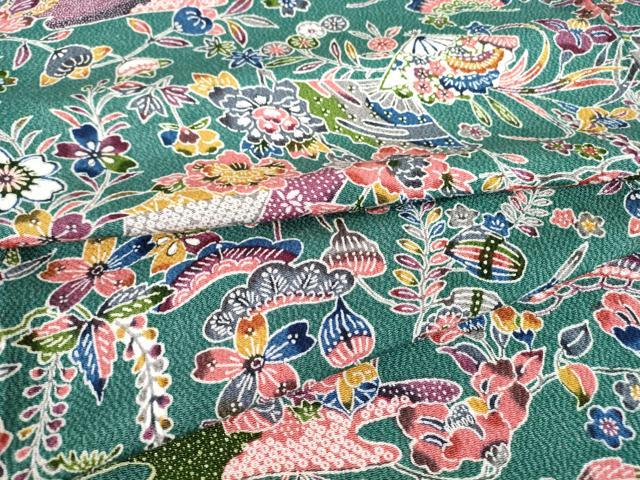 平和屋着物▽上質な小紋　単衣　型染め　吉祥花文　鬼しぼ縮緬　正絹　逸品　DAAT9513az