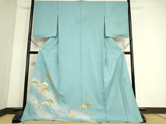 平和屋着物▽京友禅の第一人者　松井青々　色留袖　単衣　槍梅に松　たたき染め　金彩　正絹　逸品　DAAT9524az