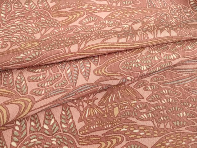 平和屋着物▽上質な小紋　単衣　型染　風景樹林文　正絹　逸品　DAAT9527az