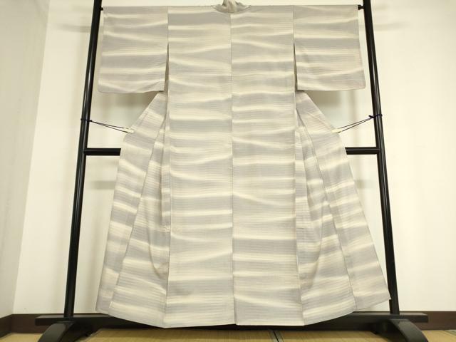 平和屋着物▽本塩沢　単衣　やまだ織　横段霞文　さが美扱い　正絹　逸品　DAAT9643az