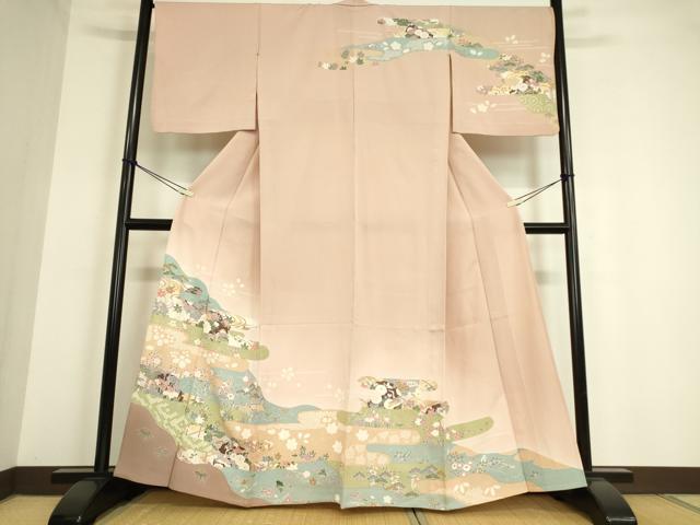 平和屋着物▽訪問着　単衣　吉祥花鳥文　暈し染め　金銀彩　正絹　逸品　DAAT9658az