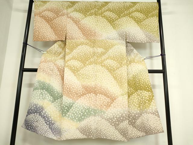 平和屋着物▽男性　訪問着　単衣　舞花文　暈し染め　金通し地　正絹　逸品　DAAT9700az