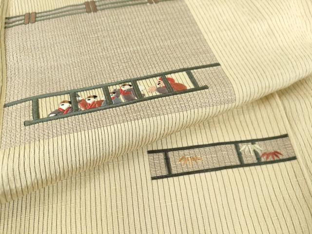 平和屋着物▽訪問着　単衣　紬地　総刺繍　人物文　大丸扱い　正絹　逸品　DAAT9702az