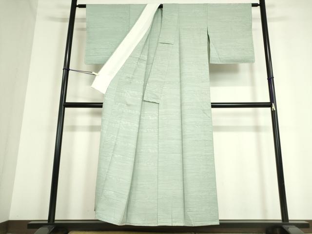 平和屋着物▽上質な色無地 単衣 横段流水花地紋 白