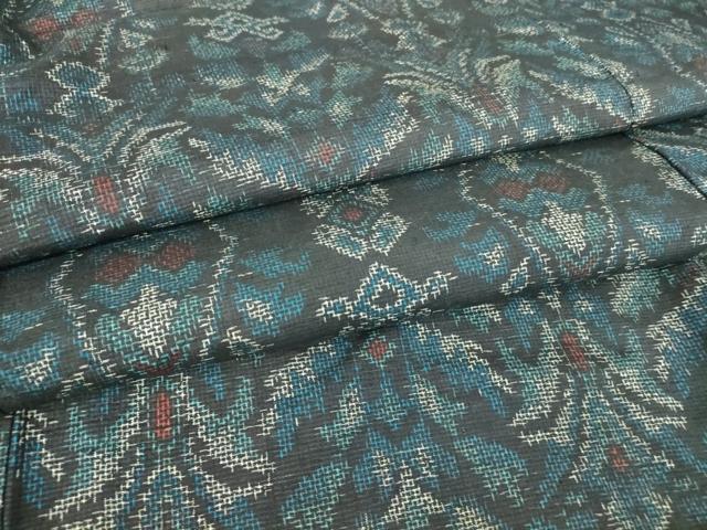 平和屋着物▽上質な紬　単衣　更紗花文　正絹　逸品　DAAT9725az