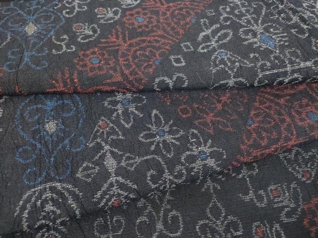 平和屋着物▽上質な紬　単衣　草花文　正絹　逸品　DAAT9731az