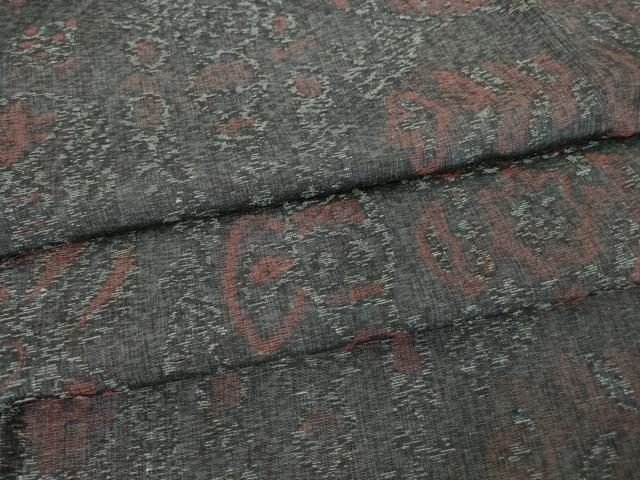 平和屋着物▽上質なお召　単衣　幾何学花文　正絹　逸品　DAAT9738az