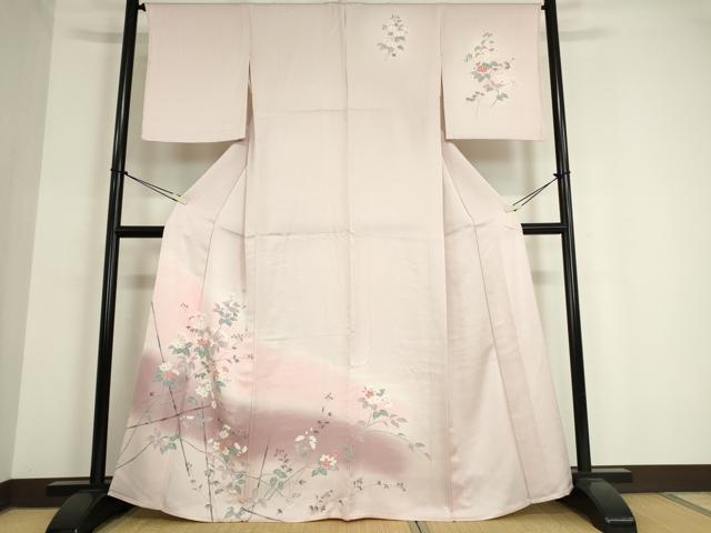平和屋着物▽訪問着　単衣　友禅　枝花文　暈し染め　正絹　逸品　DAAT9846az
