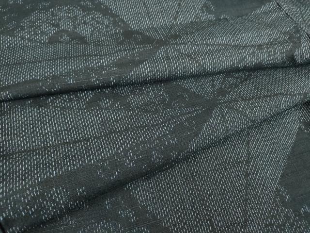 平和屋着物▽結城紬　単衣　幾何学花文　正絹　逸品　DAAT9865az