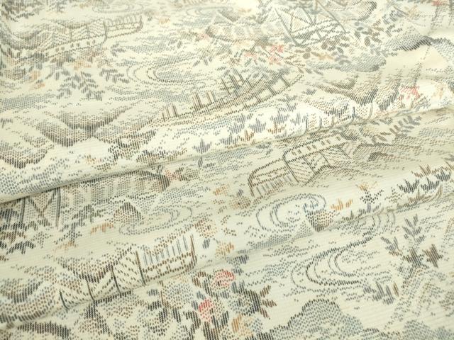 平和屋着物▽上質な紬　単衣　渡橋風景文　正絹　逸品　DAAT9879az