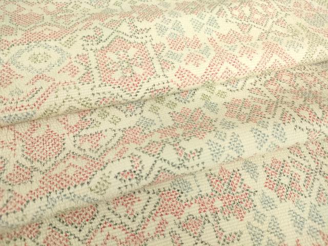 平和屋着物▽本塩沢　単衣　幾何学花文　正絹　逸品　DAAT9885az