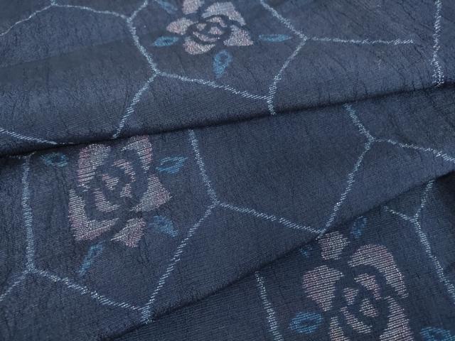 平和屋着物▽上質なお召　単衣　亀甲花文　正絹　逸品　DAAT9886az