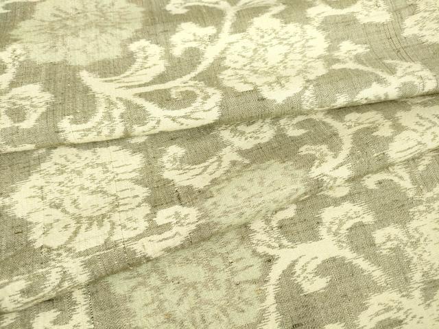 平和屋着物▽上質な紬　単衣　牡丹唐草文　正絹　逸品　DAAT9896az