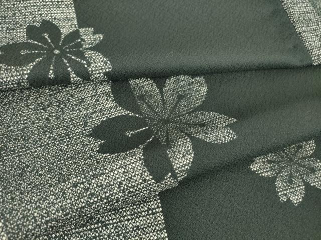 平和屋着物▽小紋　単衣　舞桜文　黒地　洗える着物　DAAT9900az