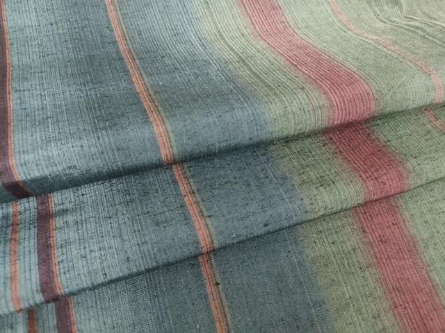 平和屋着物▽上質な紬　単衣　縞　正絹　逸品　DAAT9904az