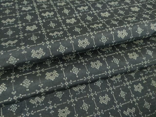 平和屋着物▽上質な紬　単衣　格子花文　正絹　逸品　DAAT9921az