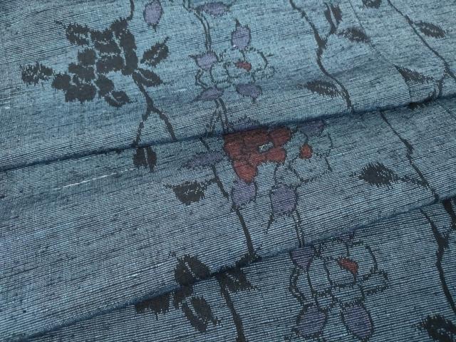 平和屋着物▽上質な紬　単衣　枝花文　正絹　逸品　DAAT9924az