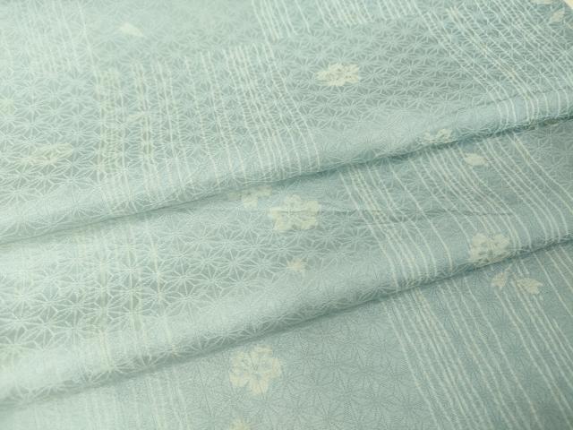 平和屋着物▽上質な小紋　単衣　市松舞桜文　正絹　逸品　DAAT9932az