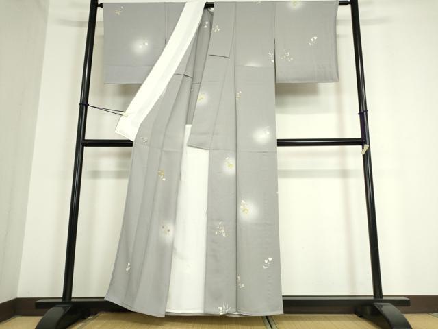 平和屋着物▽上質な小紋 単衣 草花文 蛍暈し 金彩 正絹 逸品