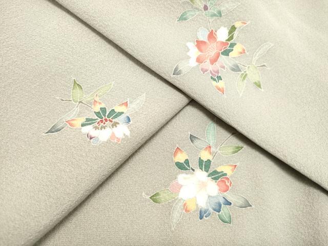 平和屋着物●上質な小紋　友禅　作家物　草花文　正絹　逸品　DAAU0548tw