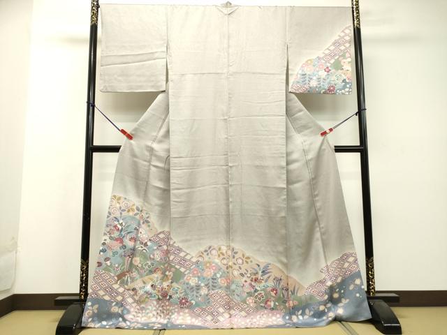 平和屋着物●訪問着　鴛鴦草花文　暈し染め　ロング丈　正絹　逸品　DAAU0590tw