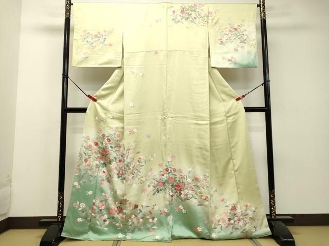 平和屋着物●訪問着　草花文　暈し染め　金銀彩　正絹　逸品　DAAU0602tw