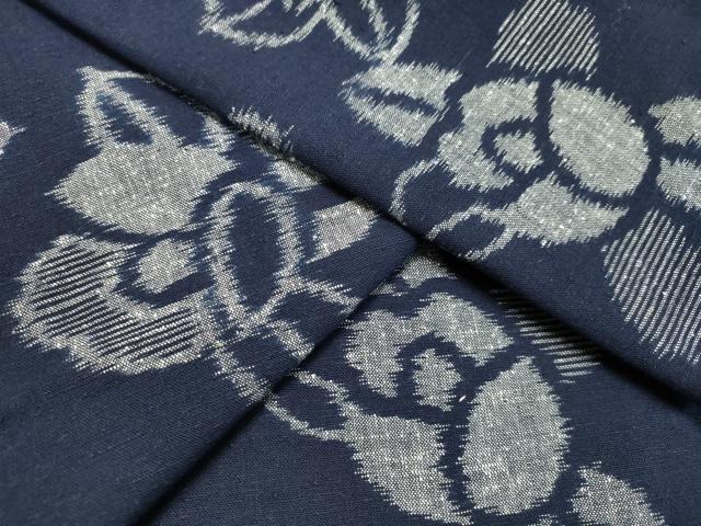 平和屋着物●久留米絣　単衣　草花文　綿　逸品　DAAU0652tw