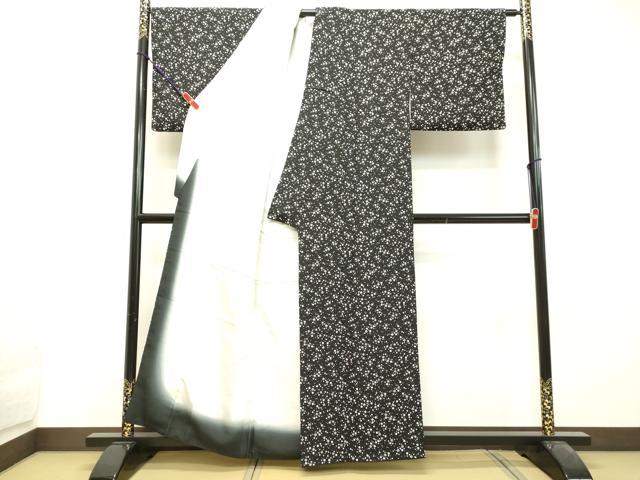 平和屋着物○上質な小紋 箔散らし文 黒地 鬼しぼ縮緬 正絹 逸品
