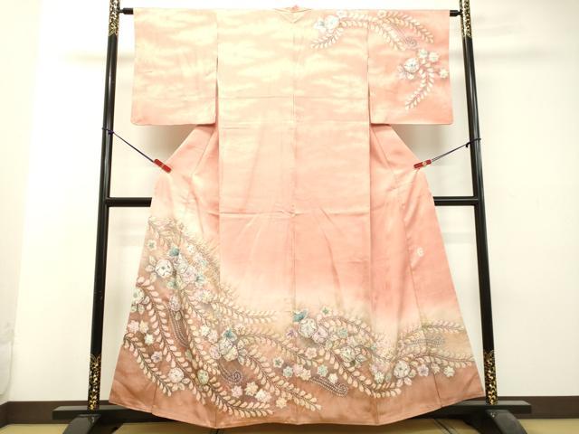 平和屋着物●越後十日町の一流染匠　桐屋・翠山工房　訪問着　絞り　辻が花　暈し染め　銀通し地　正絹　逸品　DAAU0662tw