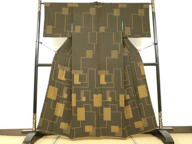 平和屋着物●訪問着　幾何学文様　黒地　正絹　逸品　DAAU0680tw