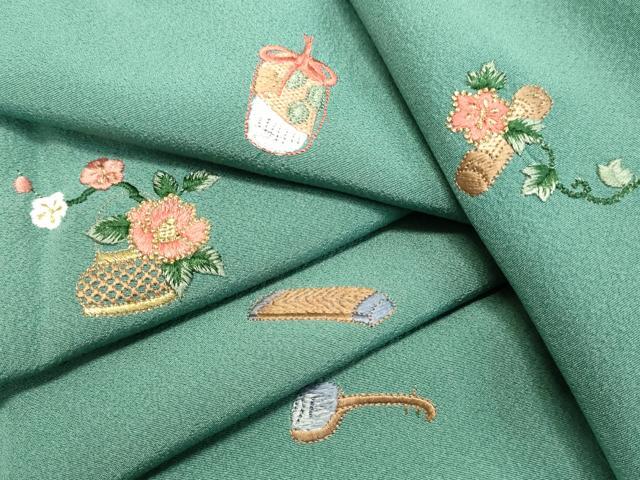 平和屋着物●訪問着　総刺繍　陶器飾花文　金銀糸　正絹　逸品　未使用　DAAU0683tw