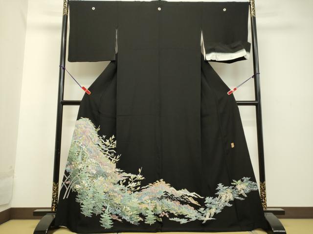 平和屋着物●本加賀友禅作家　金津五雄　黒留袖　風景文　反端付き　正絹　逸品　DAAU0695tw