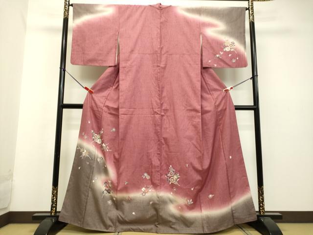 平和屋着物●訪問着　作家物　紬地　草花文　暈し染め　金彩　正絹　逸品　DAAU0706tw