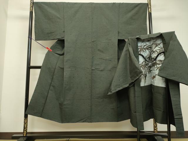 平和屋着物●男性　髭紬　アンサンブル　千歳茶色　正絹　逸品　DAAU0709tw