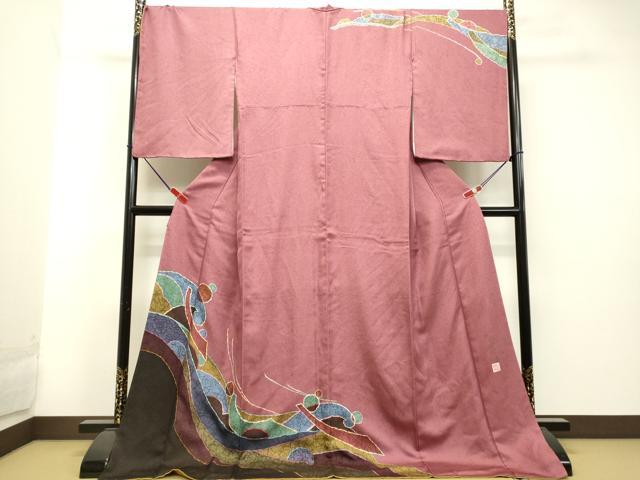 平和屋着物●中嶋博司　訪問着　抽象文様　金彩　ロング丈　正絹　逸品　DAAU0711tw