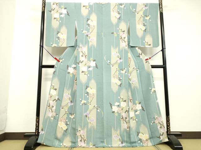 平和屋着物●上質な小紋　枝花文　鬼しぼ縮緬　正絹　逸品　DAAU0728tw