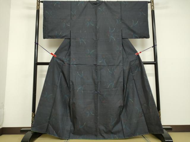 平和屋着物○本場大島紬 薩摩結城 笹竹文 正絹 逸品 AAAZ4886ph