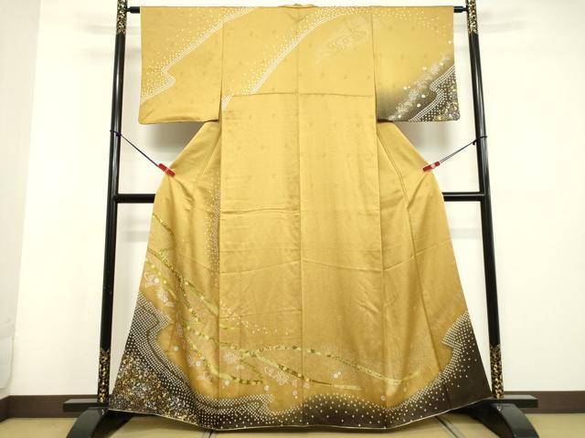平和屋着物●訪問着　流水吉祥花文　暈し染め　金銀彩　正絹　逸品　DAAU0762tw