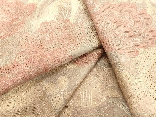 平和屋着物●中国三大刺繍　汕頭刺繍　スワトウ刺繍　総刺繍　訪問着　紬地　花鳥文　正絹　逸品　DAAU0763tw