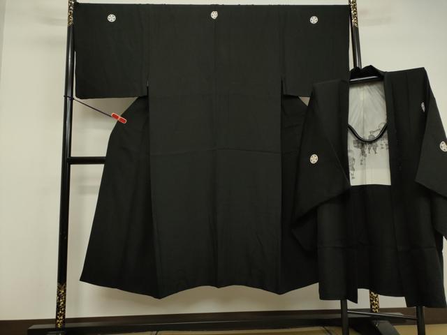 平和屋着物●男性　黒紋付　羽織セット　正絹　逸品　DAAU0783tw