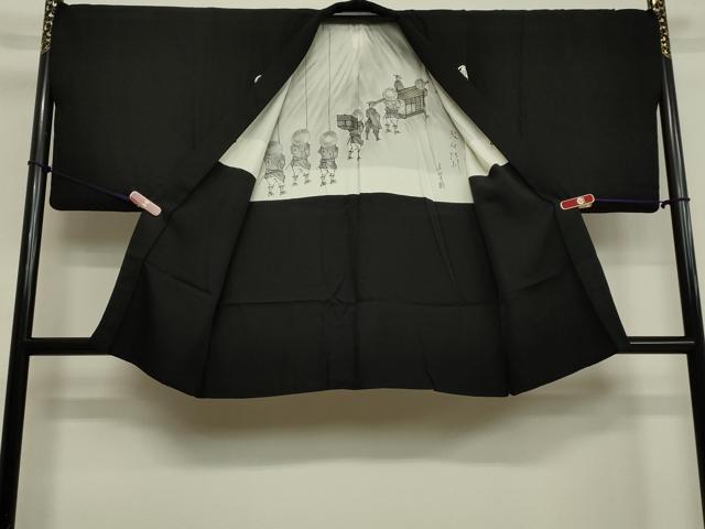 平和屋着物○男性 黒紋付 羽織セット 正絹 逸品 DAAU0783tw