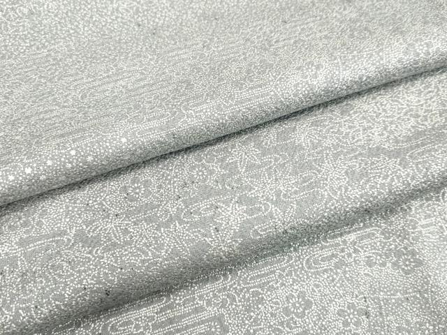 平和屋着物●人間国宝 初代 六谷梅軒(六谷紀久男)錐彫り 重要無形文化 財伊勢型紙 江戸小紋 流水花文 銀彩 銀通し地 正絹 逸品 DAAU0796tw