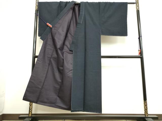 平和屋着物○男性 紬 アンサンブル 藍鉄色 正絹 逸品 DAAU0815tw