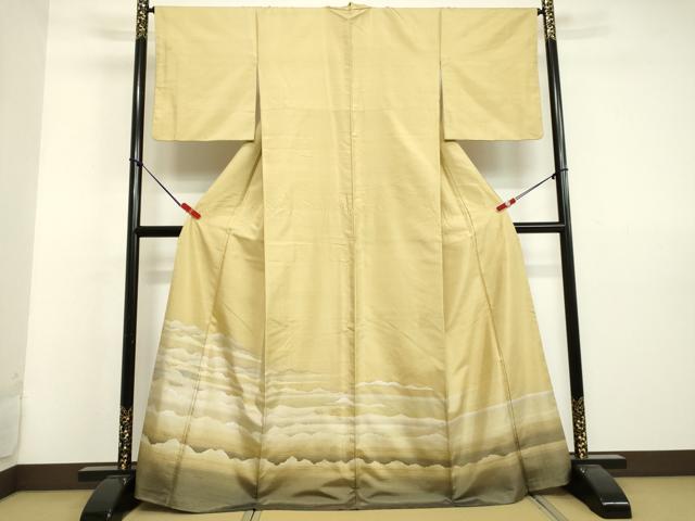 平和屋着物●色留訪問着　紬地　雲文　金糸　正絹　逸品　DAAU0863tw