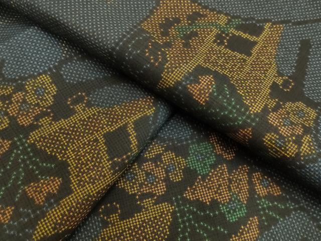 平和屋着物●本場大島紬　7マルキ　冊子風景草花文　正絹　逸品　未使用　DAAU0876tw