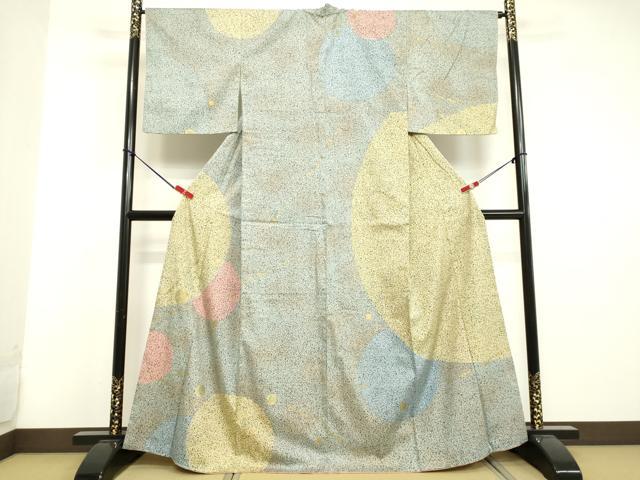 平和屋着物●訪問着　紬地　丸文　金銀彩　銀通し地　正絹　逸品　DAAU0884tw