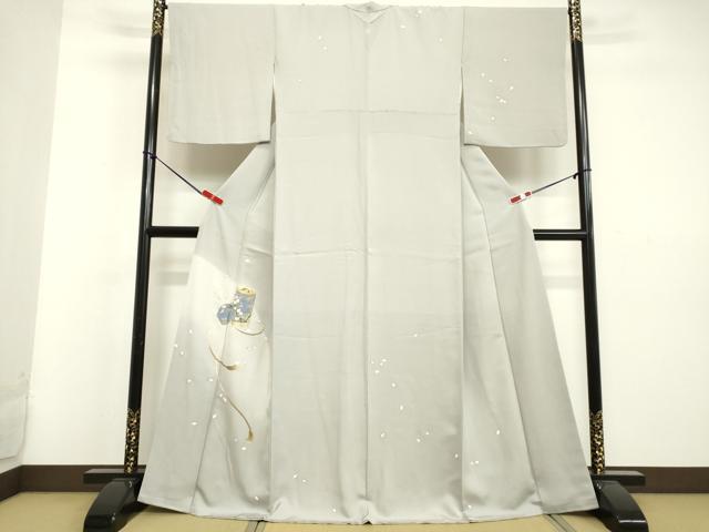 平和屋着物●訪問着　駒刺繍　貝桶舞桜文　暈し染め　金彩　正絹　逸品　DAAU0887tw