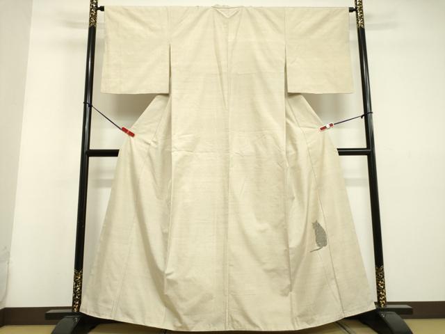 平和屋着物●色留訪問着　紬地　ネコ　猫　練色　正絹　逸品　DAAU0891tw