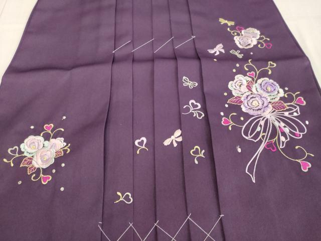 平和屋着物○女性 行灯袴 総刺繍 草花文 深紫色 金銀糸 卒業